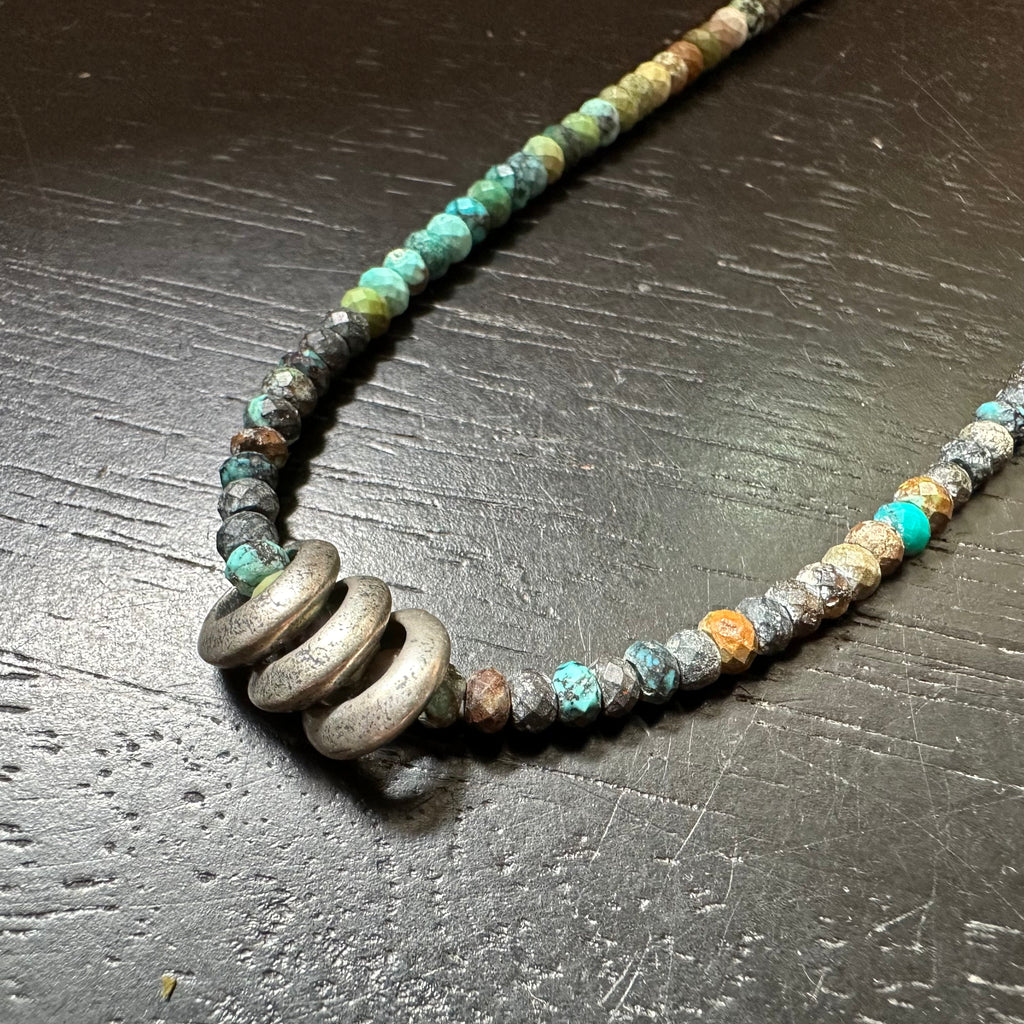 TRIPLE SILVER Saucer Bead on Dragon Skin Turquoise Strand – jenkahnjewelry